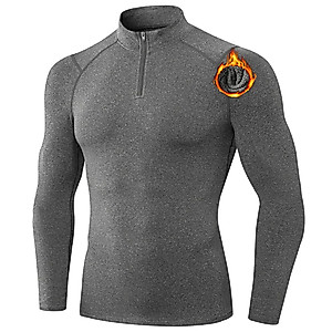 GAOQSEMG Mens Quarter Zip Pullover Fleece,Men's Keep Warmth Thermal Long Sleeve Workout Running T-Shirts Athletic Gym Sports Baselayer Tops(F Grey,S)
