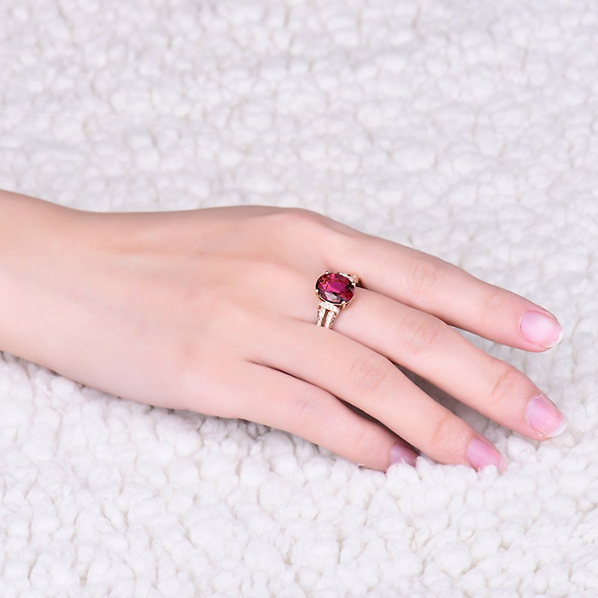 Lanmi 14k Rose Gold Natural Pink Green Tourmaline Diamonds Ring Engagement Wedding for Women Promotion