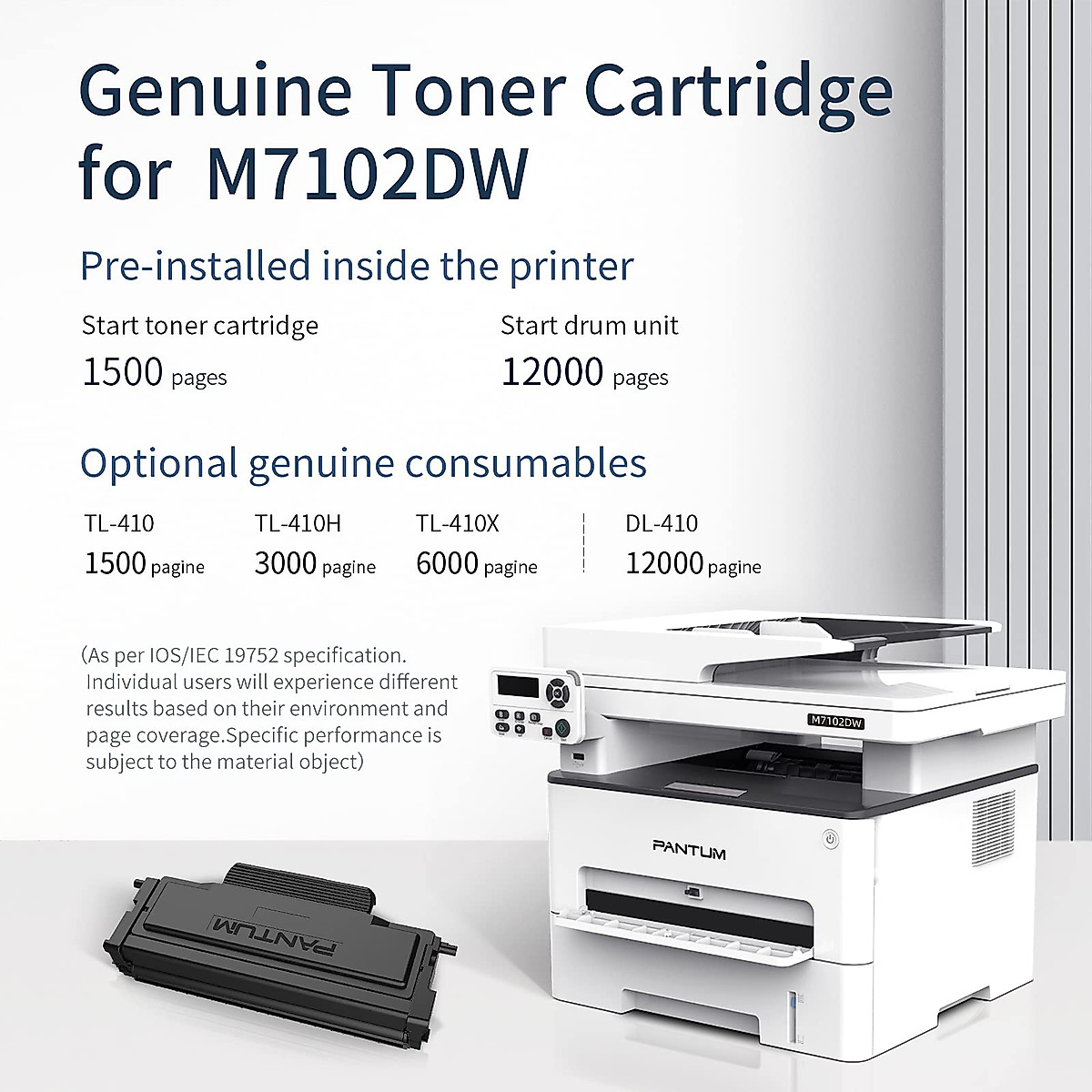 Pantum M7102DW Monochrome Wireless All-in-one ADF Multifunction Laser Printer, Auto Duplex, Copy＆Scan(W5G63B) with TL-410H