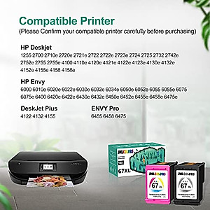 JMLCOLORS Remanufactured67 Ink 67XL Ink Cartridges for Ink Cartridges 67 Used in DeskJet 2700 2755 2722 2732 2752 Plus 4155 4152 Envy 6455e 6000 6055 6055e 6052 6058 6075 Pro 6455 6452 6458 Printer