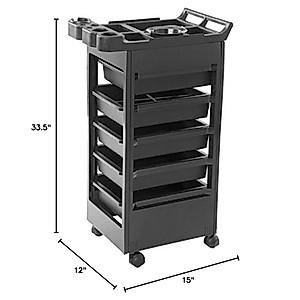 Buy-Rite Professional Salon Trolley Cart Rolling Hair and Beauty Spa Esthetician Utility Cart with 5 Storage Drawers, Mixing Bowl and Accessories, MEI-3010