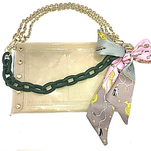 Clear Bag for Giant Monogram Pochette Kirigami Organizer (Envelope Bag Handbag Crossbody Bag 3 in 1) with Strap Chains&Scarf (green)