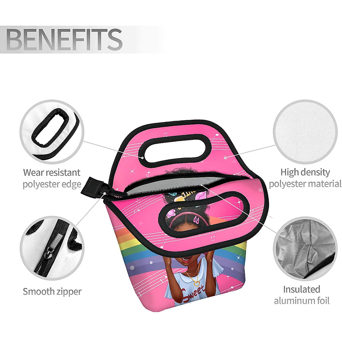 Lunch Bags For Black Women African American Lunch Box Afro Black Girl Lunch Tote Bag For Travel, Picnic, Work, School Reusable Insulated Cooler