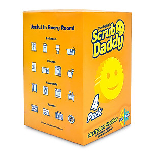 Original Scrub Daddy Sponge - Scratch Free Scrubber for Dishes and Home, Odor Resistant, Soft in Warm Water, Firm in Cold, Deep Cleaning Kitchen and Bathroom, Multi-use, Dishwasher Safe, 4ct