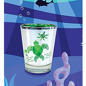 Puzzled 1.7 Oz Green Turtle Shot Glass, 2.5 Inch Novelty Glassware for Drinking Game Liquor Tequila Whisky Vodka Espresso Shooter Glasses Party Drinkware