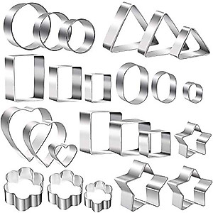 Mini shaped biscuit cutters Sets 24pcs Metal Dough Cutters Flower Star Heart Round Geometric Shapes Cutters for Kids Use for Cookies,Biscuit,Pastry Dough,Pie Crust,Fruits Fondant Homemade Baking