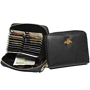imeetu RFID Credit Card Holder Leather Zipper Card Case Wallet 24 Card Slots for Women (Black)