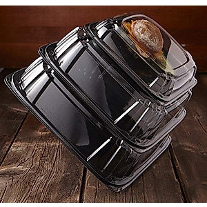 Sabert Black 12" UltraStack Square Platter with Clear 3" Dome Lid, Durable Plastic, Disposable, 25 Count