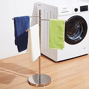 Standing Towel Racks for Bathroom, Freestanding Bathroom Towel Rack Stand with 3 Swivel Arms, Stainless Steel Outdoor Floor Towel Holder, Rust Proof Chrome, DECLUTTR