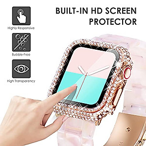 NewWays 2-Pack Bling Cases with Screen Protector Compatible for Apple Watch 41mm, Fully Paved Diamonds Protective Case for iWatch Series 7/8 (41mm, Rose Gold+Clear)