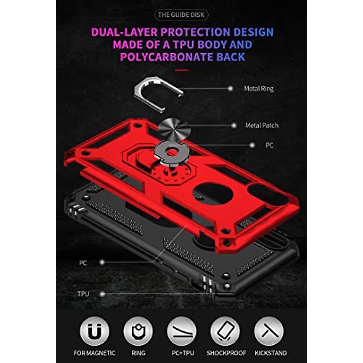 SunStory Compatible for iPhone XR Case with Tempered Glass Screen Protector,iPhone XR Phone Case with Magnetic Ring Kickstand for iPhone XR 2018 (Red, iPhone XR)