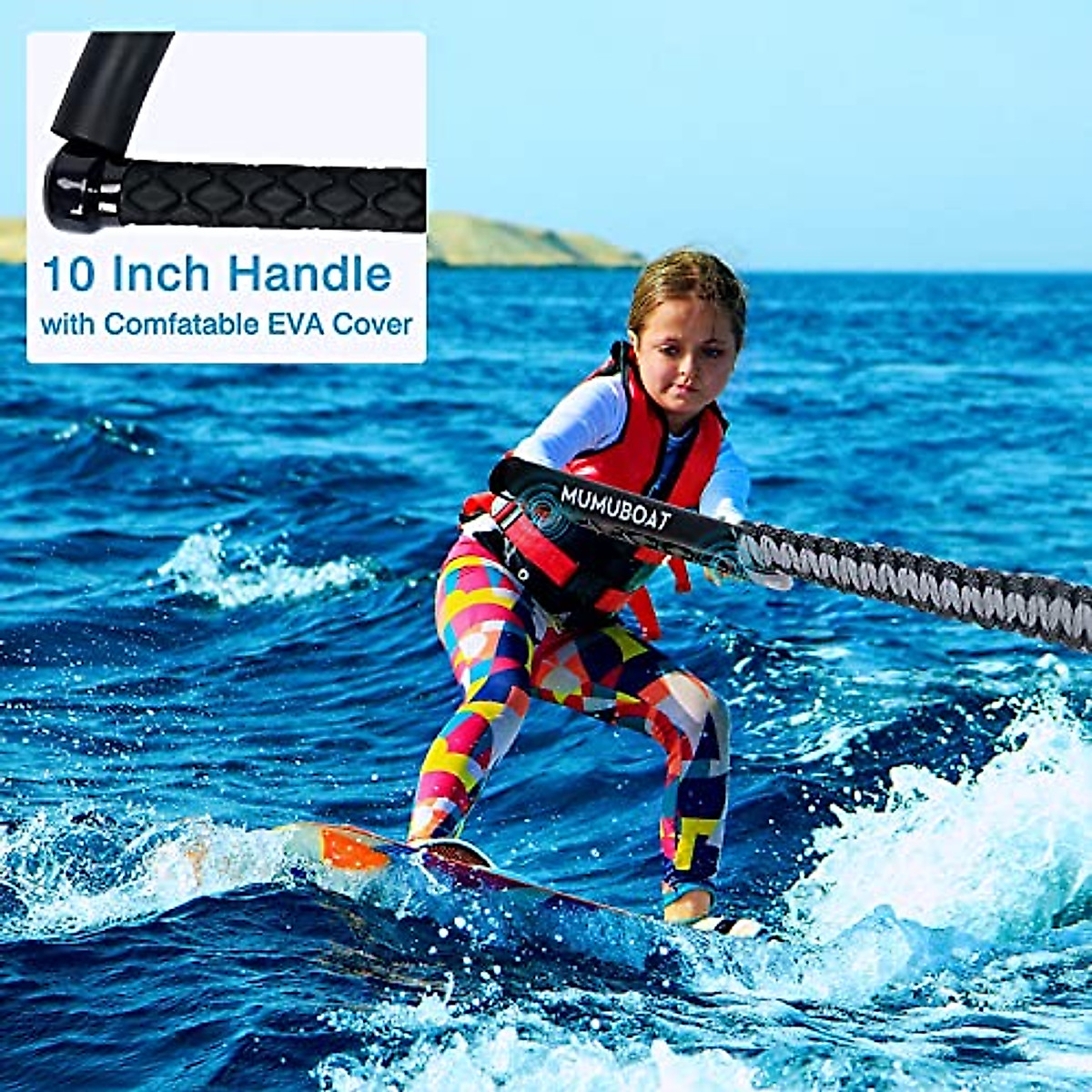 MUMUBOAT 25ft Wakesurf Rope with EVA Handle, 6 Sections Floating Watersport Ropes for Surfing (Grey & Black)