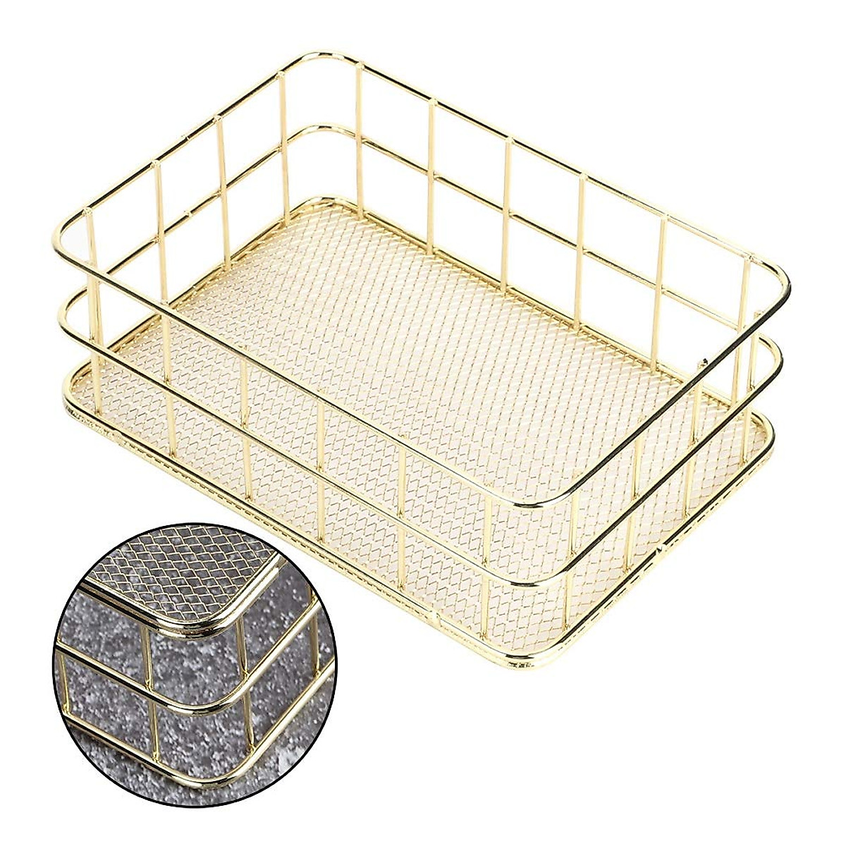 Wire Mesh Basket, Golden Iron Storage Basket Multifunctional Wire Mesh Desktop Storage Organizer for Home (Small Size)