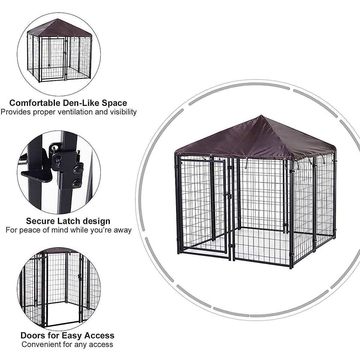 PawHut 5' x 5' x 5' Dog Kennel Outdoor, Walk-in Pet Playpen, Welded Wire Steel Dog Fence with Water-and UV-Resistant Canopy, Jet Black