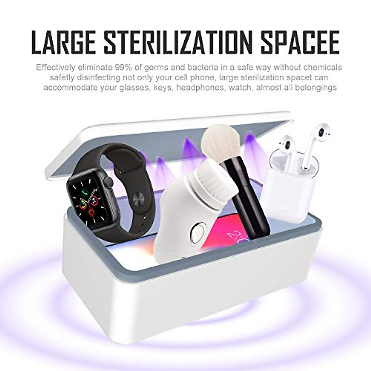 VANELC UV Cell Phone Sanitizer, Portable UV Sanitizer Box with Wireless Charging, Clinically Proven UV Light Box for Cleans Smartphone, Makeup Tools, Smart Watch, Keys & High-Touch Objects