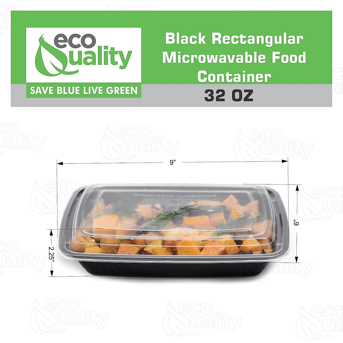 32 oz Reusable Food Storage 5 Pack Containers with Lids by EcoQuality – Rectangular BPA Free Freezer, Microwave & Dishwasher Safe – Airtight & Watertight Stackable, Lunch Meal Prep, To-Go, Bento Box