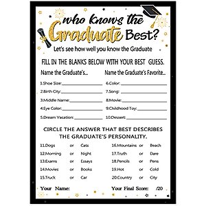 Yangmics Direct Who Knows the Graduates Best - Grad Graduation Party Game 2024 Party Supplies Decoration- 30 Cards