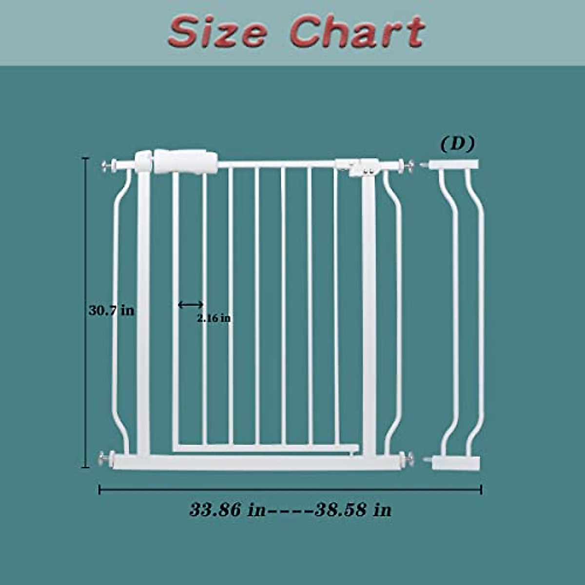 COSEND Extra Wide Baby Gate Tension Indoor Safety Gates White Metal Large Pressure Mounted Pet Gate Walk Through Long Safety Dog Gate for The House Doorways Stairs (33.86"-38.58"/86-98CM, White)
