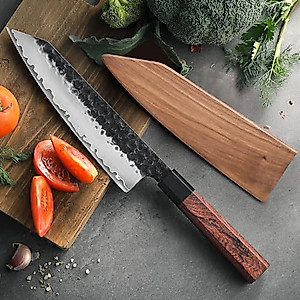 HEZHEN- 8.5” Chef Knife, 3 Layers High Carbon Clad Steel Kiritsuke Knife, Composite Forging Steel, Professional Japanese Kitchen Knife, Redwood Octagonal Handle With Wooden Knife Sheath
