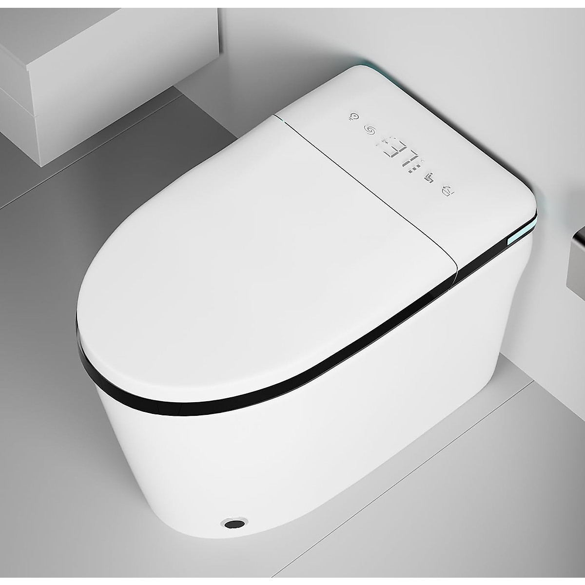 WinZo Luxury Smart Toilet, 1.28 Intelligent Bidet Toilet with Auto Flush, Heated Seat with Warm Water and Dryer, Modern Tankless Design with Remote Control, Night Light, White