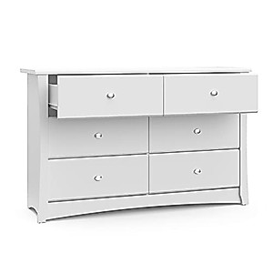 Storkcraft Crescent 6 Drawer Double Dresser (White) – Dresser for Kids Bedroom, Nursery Dresser Organizer, Chest of Drawers for Bedroom with 6 Drawers, Universal Design for Children’s Bed