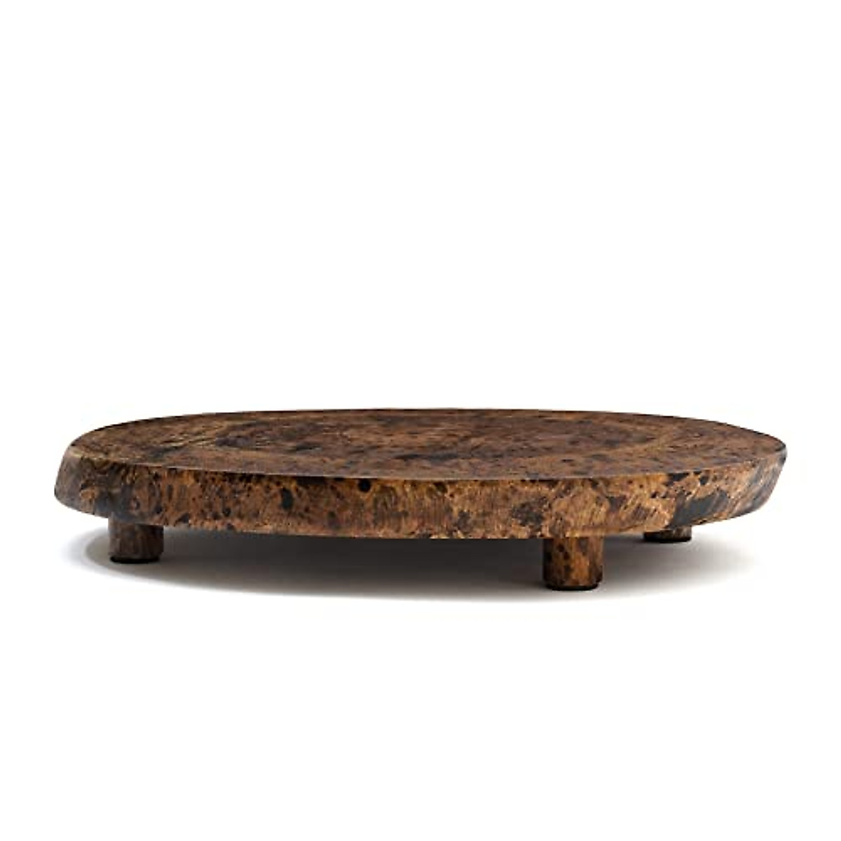 Lipper International 1210 Acacia Burl Finish Serving Board with Feet for Cheese, Crackers, and Hors D'oeuvres, Medium, 10" to 13" Diameter x 2"