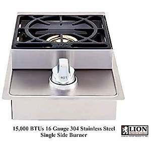 AMS Fireplace AMS Lion 32 Grill Package w Double Access Drawer and Horizontal Single Door and single side burner and Refrigerator | (Natural Gas), Stainless Steel
