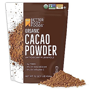 BetterBody Foods Organic Cacao Powder, Rich Chocolate Flavor, Non-GMO, Gluten-Free, Cocoa, 16 ounce, 1 lb bag