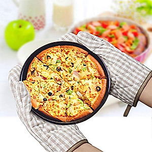 Oven Mitts and Pot Holders, 5 pcs Heat Resistant Cotton Vintage Gingham Oven Mitts and Potholders Hot Pads Mats Coasters Set for Cooking Baking (Light Brown Set)