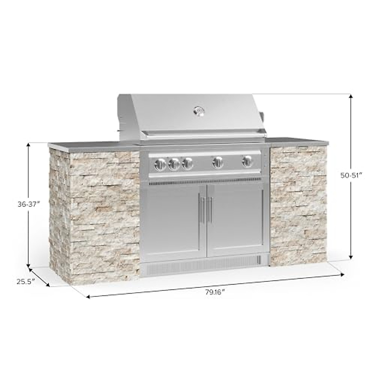 NewAge Products Signature Series 6 Piece Outdoor Kitchen Cabinet Set, Stainless Steel 5-Burner BBQ Liquid Propane Gas Grill, Compact Family Patio Barbecue Grilling Set, Ivory Travertine, 68580