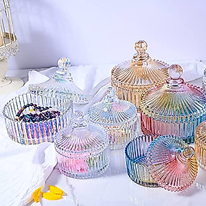 300ml/10oz Candy Dish with Lid, Glass Candy Jar Crystal Decorative Cookie Bowl for Candy Buffet Office Desk, Dazzling Jewelry Cotton Balls Container, Gift for Christmas, Parties, Wedding, Valentines