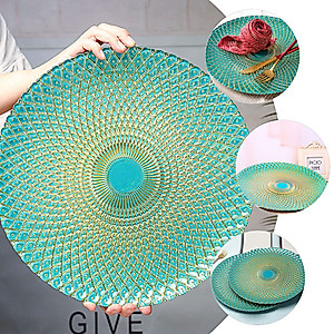 Operitacx Round Tray Crystal Glass Fruit Plate Clear Glass Snack Serving Tray Dried Fruit Salad Dessert Plate Candy Snack Bowl Art Glass Plate for Home KTV Cupcake Toppers