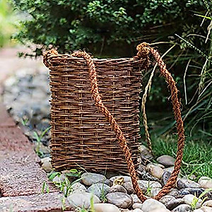 IMFFSE Handmade Wicker Woven Flower Basket Home Door Letter Collection Basket Wall Hanging Wall Retro Old Rack Without Plants,S
