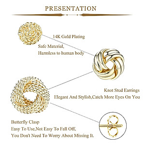 FIBO STEEL 3 Pairs Gold Knot Earrings For Women Men 14K Gold Plated Woven Ball Stud Earrings Simple Post earrings For Women Gold