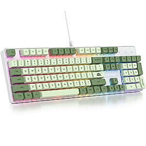 Fogruaden Full Size Mechanical Keyboard, Green Matcha Keyboard, Wired USB 104 Keys RGB Backlit Gaming Keyboard with Number Pad, Red Switches, NKRO Mechanical Keyboard for Windows Laptop PC Gamer
