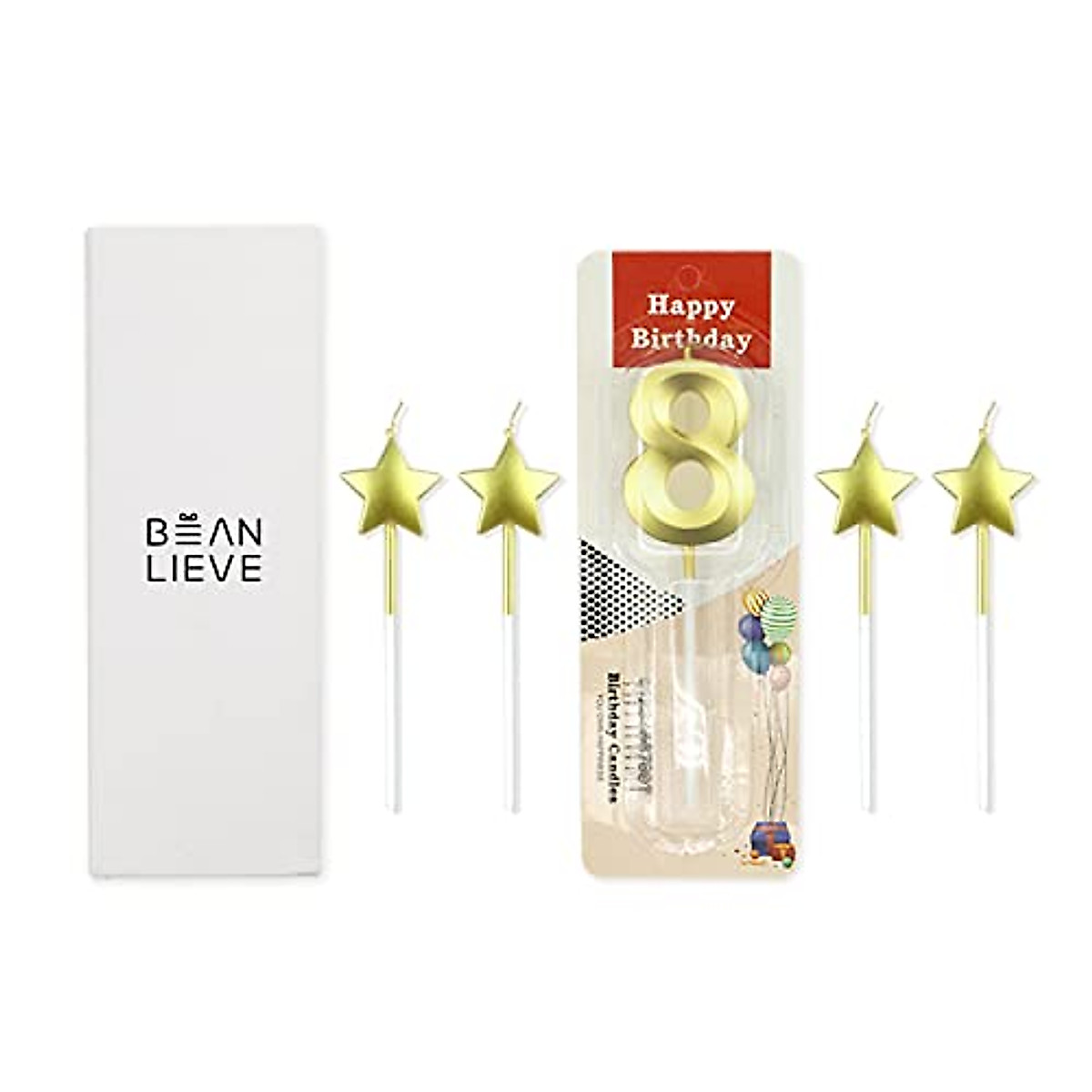BEAN LIEVE Gold Birthday Candles - Golden Number 1 Cake Candle and Star Candles for Cake, Birthday Cake Candles Topper Decoration for Birthday、Wedding and Anniversary Party Celebration (Gold 1)