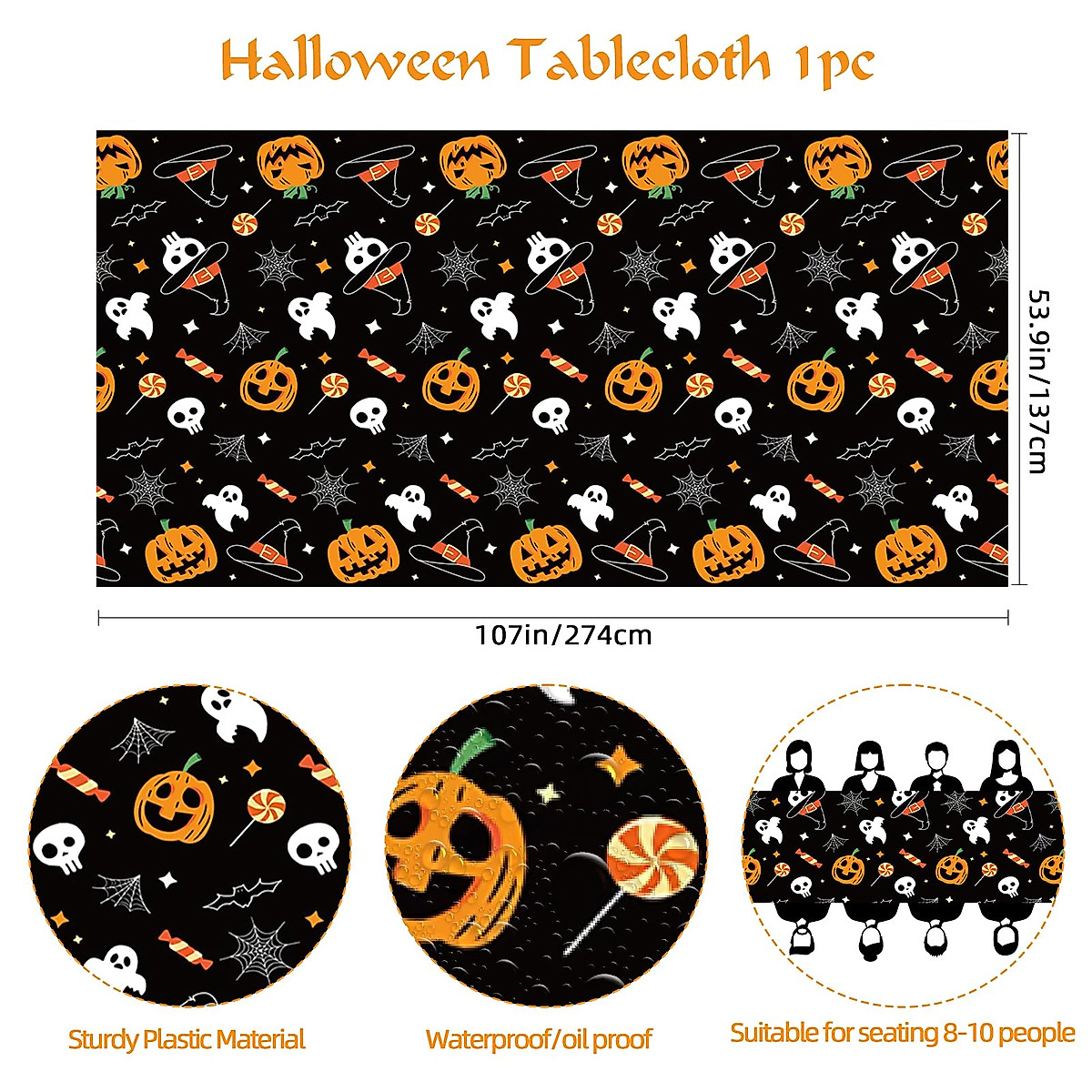 Halloween Decorations Indoor Outdoor- Happy Halloween Banner sets and Tablecloth , Halloween Garland Bat Ghost Pumpkin Halloween Party Decorations, Halloween Party Decorations Supplies