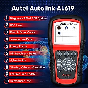 Autel AutoLink AL619 2024 Newest Car ABS SRS & CAN OBD2 Diagnostic Scan Tool, Read Erase DTCs for ABS Airbag & Full OBDII with Live Data, DTCs Library, Upgrade of AL519 ML519 ML619