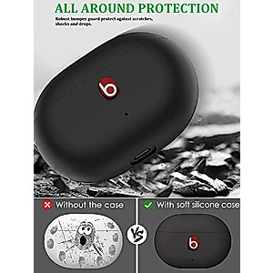 Olytop Beats Studio Buds/Buds + Case with Cleaner kit 2021/2023, Soft Silicone Case for New Beat Studio Buds Plus Cover Protective Skin with Keychain, Cleaning Pen for Beat Studio Earbuds, Black