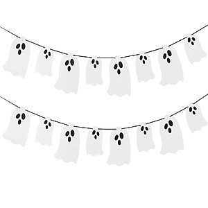 Halloween Ghost Banner, White Halloween Party Banner for Haunted House Fireplace Doorways Indoor Outdoor Halloween Party Decorations Supplies (2 Pack)