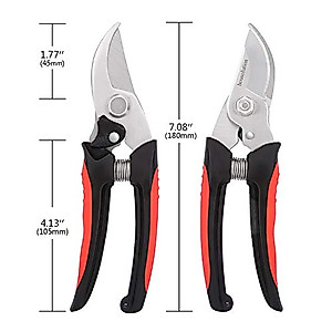 Housolution Pruning Shears Father's Day Gifts, Premium Heavy Duty Stainless Steel Ultra Sharp Multi-purpose Hand Pruning Scissors Snip Leaf Trimmer Branch Clippers with Handle for Garden, Black & Red