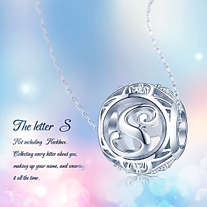 FOREVER QUEEN Letter Charm Initial A-Z Alphabet Charm Dangle Charm for Bracelet Necklace, 925 Sterling Silver CZ Beads Charm Personalized Jewelry Gift for Men Women Girls Birthday Valentine’s Day (S)