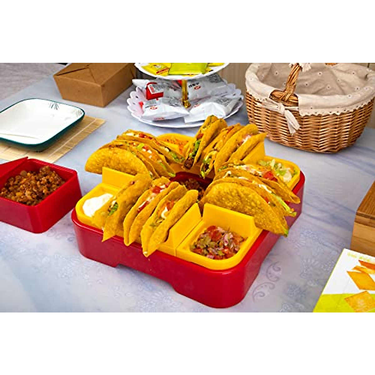 OOFAYBILL Taco Holder Tuesday , Taco Bar Serving Set for a Party,Taco Holders Set of 12 Tortilla , Taco Plates With Dividers, Taco Night