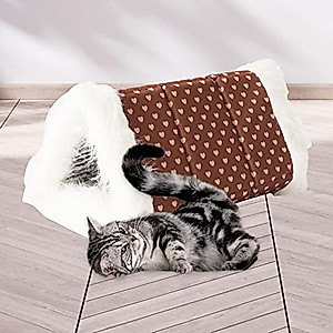 Gralara 2 in 1 Cat Warm House Self Warming Mat Soft Sleeping Plush Nest Hut Pad Dog Tent Cave Pet Bed for Small Medium Dogs, Indoor Cats, Sleeping, Puppy, Heart