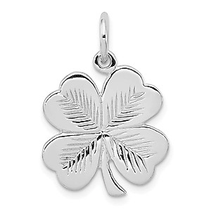BillyTheTree Jewelry Rhodium-Plated Sterling Silver Polished/Textured 4 Leaf Clover Pendant