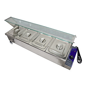 INTBUYING 4 pan Food Warmer Steam Table Kitchen Machine Bath Warmer Breakfast Supply