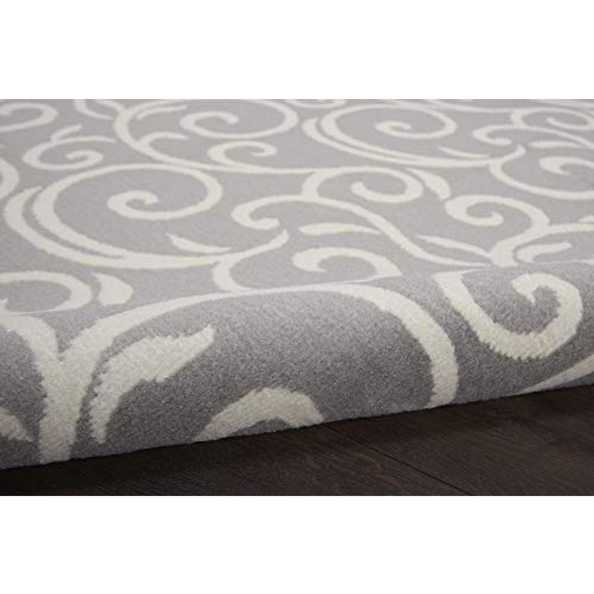 Nourison Grafix Floral Grey 8' x ROUND Area -Rug, Easy -Cleaning, Non Shedding, Bed Room, Living Room, Dining Room, Kitchen (8 Round)