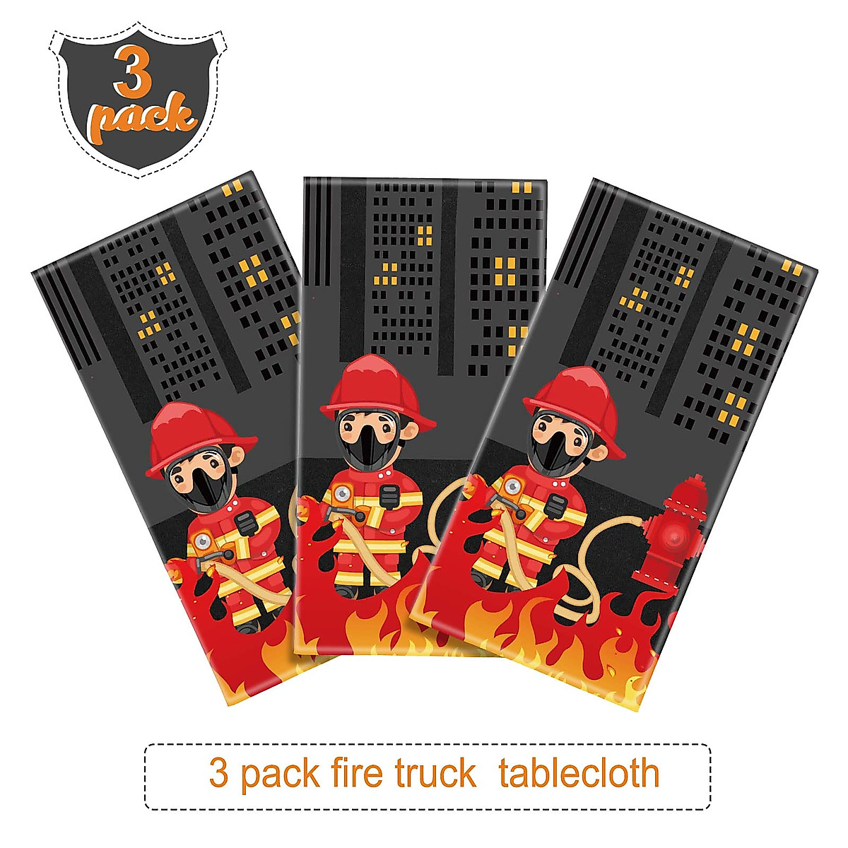3 Pack Plastic Fire Truck Tablecloths Firefighter Party Tablecloth Fireman Happy Birthday Table Cover Fire Truck Birthday Party Supplies for Firefighting Theme Party School Activity, 54 x 108 Inch