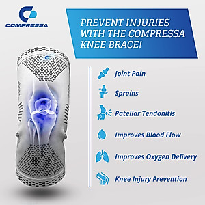Compressa Knee Compression Sleeve For Women & Men, Braces for Pain - Premium Non-Slip Support Joint Pain, Muscle Recovery, Arthritis Relief, Injury Recovery and More Sleeves Weightlifting, Volleyball,