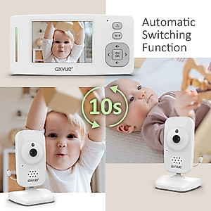 Axvue Video Baby Monitor, Slim Handheld, Non-Slip Design, 2.8" Horizontal Screen Monitor & 2 Camera,12 Hour Battery Life, 2-Way Talk, Night Vision, Temperature Monitor, No WiFi.